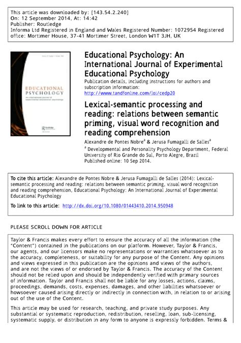 Pdf Lexical Semantic Processing And Reading Relations Between Semantic Priming Visual Word