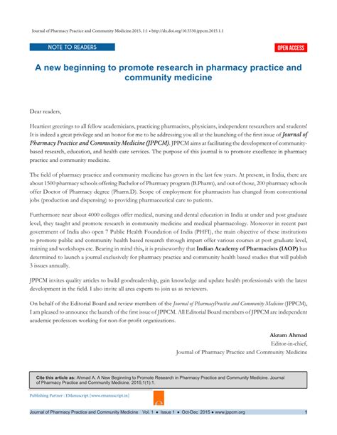 Pdf Journal Of Pharmacy Practice And Community Medicine