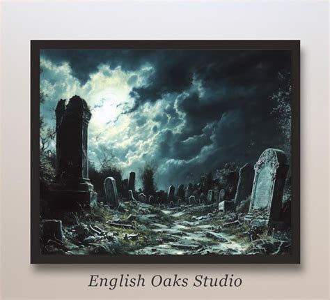 Gothic Graveyard Print Dark Academia Halloween Wall Art Etsy