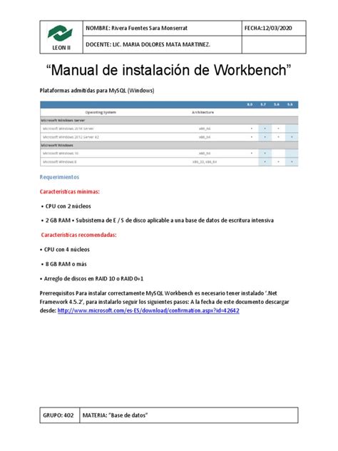 manual de instalación de workbench pdf mi sql desarrollo de software