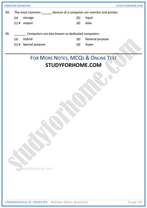 Fundamentals Of Computer MCQs Computer Science Th