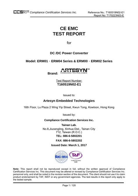 Pdf Ce Emc Test Report · Compliance Certification Services Inc Reference No T160519n02 E1