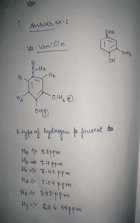 Solved On The 1h Nmr Spectrum Of Vanillin Draw The Structure Of This
