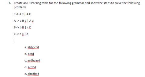 Solved 1 Create An Lr Parsing Table For The Following