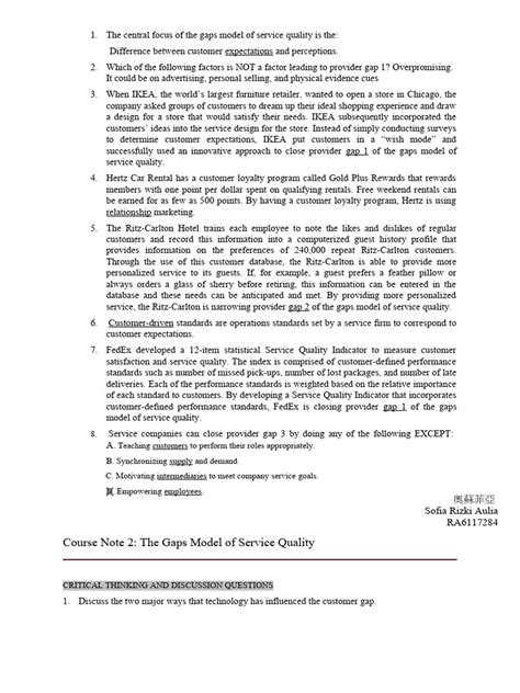 Course Note 2 Ra6117284 Sofia Rizki Aulia Pdf Customer Marketing