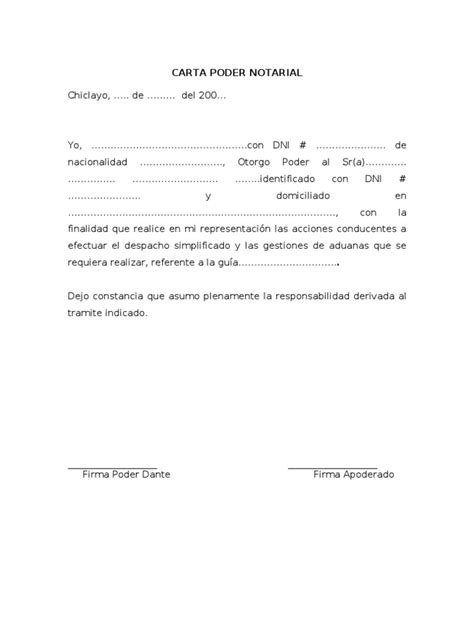 Poder Notarial Ejemplos Carta Poder Notarial Rellenar Online Word