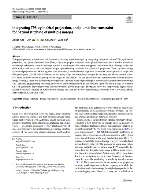 integrating tps cylindrical projection and plumb line constraint for natural stitching of