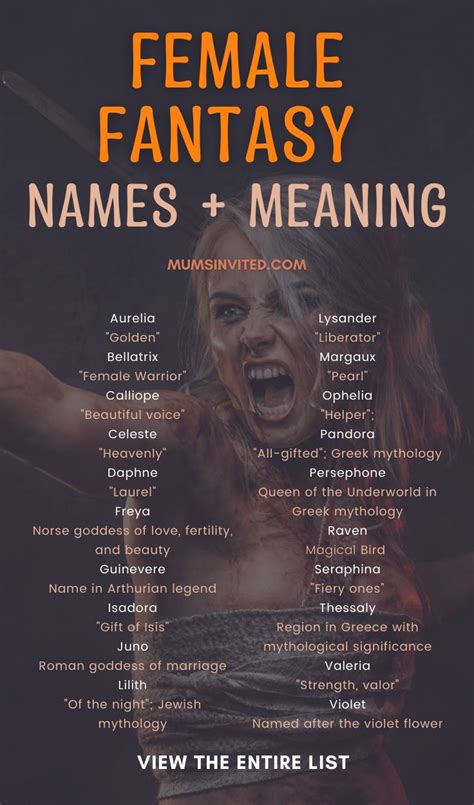 Dark Female Fantasy Character Names With Meaning Harry Potter Book