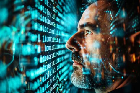 Man Immersed In Digital Data Premium Ai Generated Image