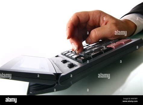 Girl Hand Calculate On White Background Stock Photo Alamy