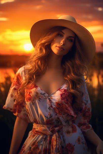 Premium Ai Image Beautiful Girl Romantic Sunset Portrait
