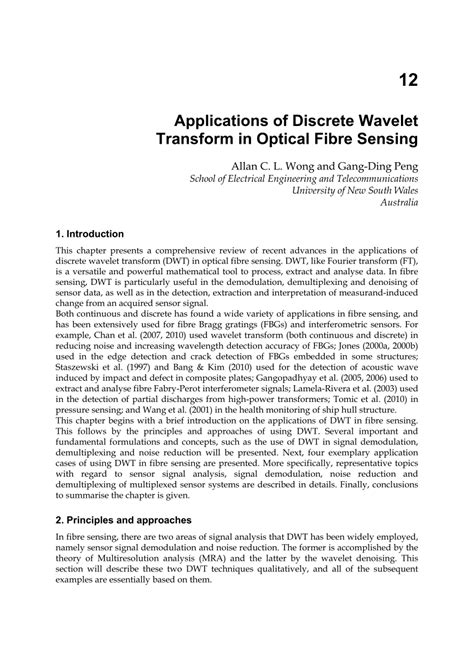 Pdf Applications Of Discrete Wavelet Transform In Optical Fibre Sensing