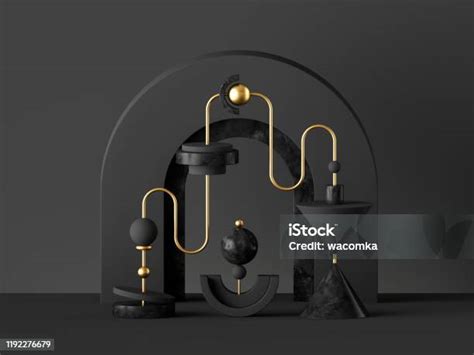 3d 추상 블랙 골드 배경입니다 블랙 골드 절연 원형 기하학적 모양 콘 볼 실린더 토러스 빈 받침대 또는 연단 생성자 장난감 디지털 디자인 현대적인 도시 개념 3차원 형태에