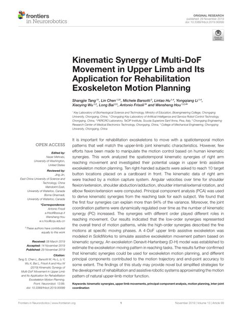 Pdf Kinematic Synergy Of Multi Dof Movement In Upper Limb And Its Application For