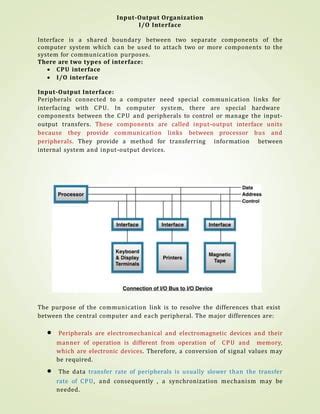 Input Output Organization And I O Interface PPTX Computer Peripherals Computing