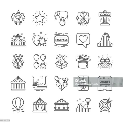 놀이 공원 라인 아이콘입니다 회전 목마 롤러 코스터와 서커스의 집합입니다 벡터 갈고리 발톱에 대한 스톡 벡터 아트 및 기타 이미지 갈고리 발톱 고급 공연 Istock