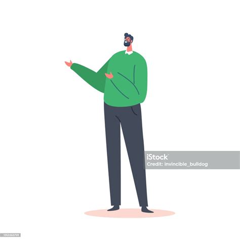 싱글 남성 캐릭터는 흰색 배경에 고립 된 녹색 겨울 스웨터와 검은 바지를 착용합니다 긍정적 인 유행 남자 개념에 대한 스톡 벡터