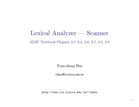 [ppt] Lexical Analyzer Scanner Alsu Textbook Chapter 3 13 4 3 6 3 7