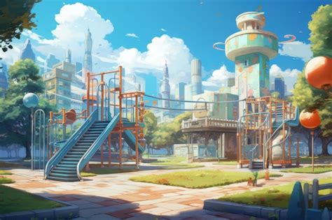 Premium Ai Image Park Playground Anime Visual Novel Game Urban