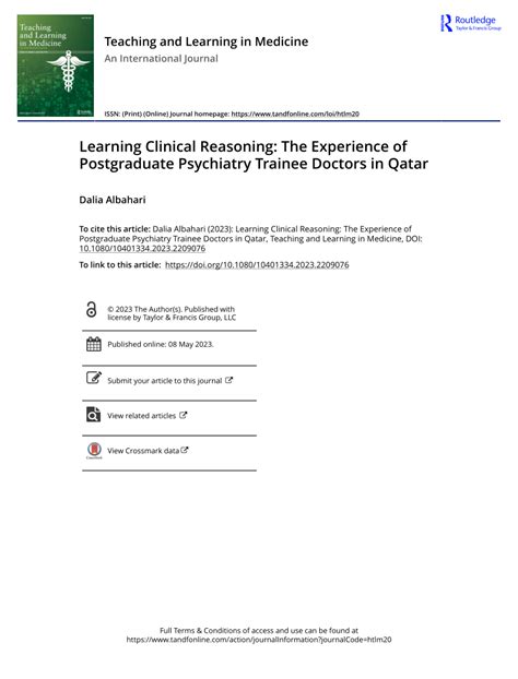 Pdf Learning Clinical Reasoning The Experience Of Postgraduate Psychiatry Trainee Doctors In