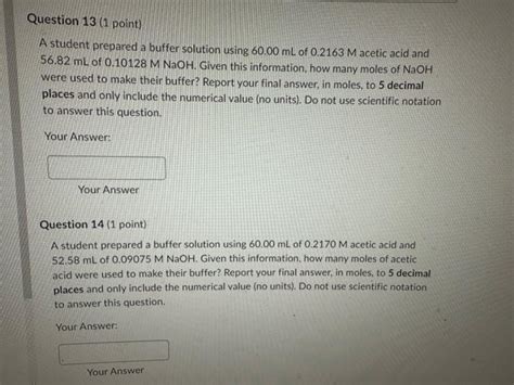 Solved A Student Prepared A Buffer Solution Using ML Chegg