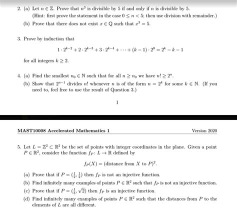 A Let N Z Prove That N3 Is Divisible By 5 If And Only If N Is Divisible By 5 Hint First Prove