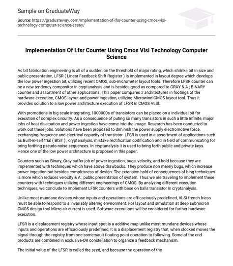 Implementation Of Lfsr Counter Using Cmos Vlsi Technology Computer Science Essay Example