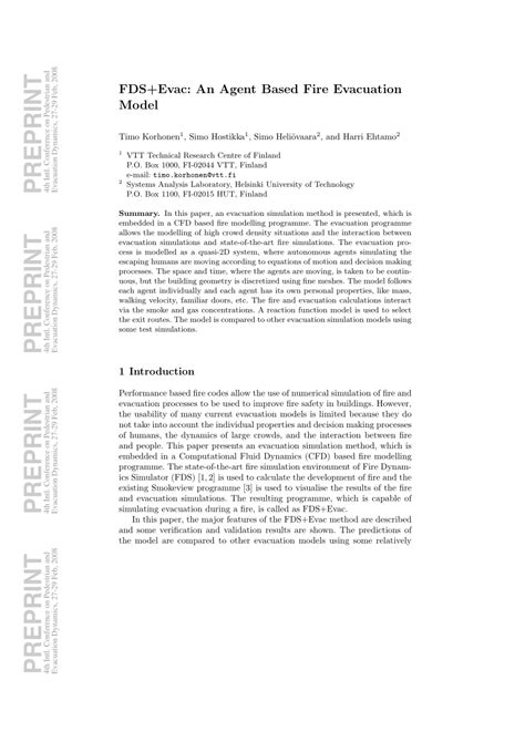 Pdf Fdsevac An Agent Based Fire Evacuation Model