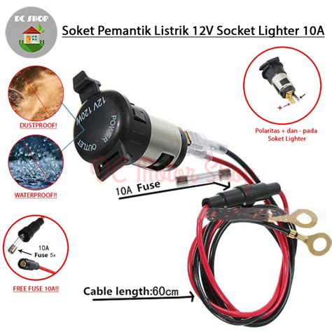 Jual Soket Pemantik Listrik 12v Socket Lighter Charger Mobil Motor 10a