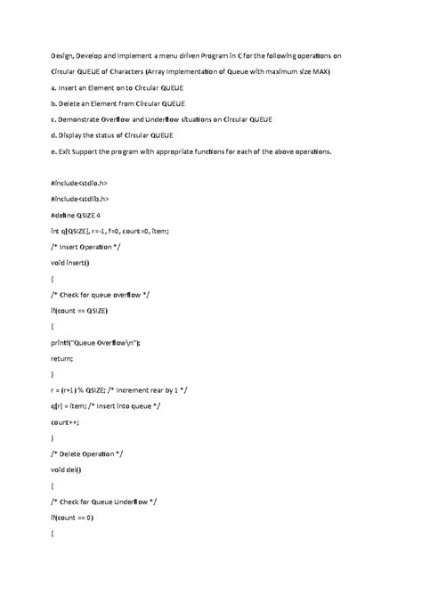 Program 6 Practical Design Develop And Implement A Menu Driven Program In C For The
