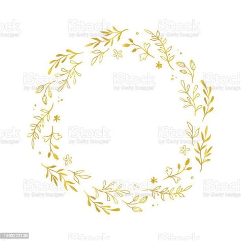골드 꽃무늬 원형 프레임 벡터 황금 꽃 잎 화환 테두리입니다 웨딩 라운드 프레임 디자인 손으로 그린 소박한 번성의 우아한 원형