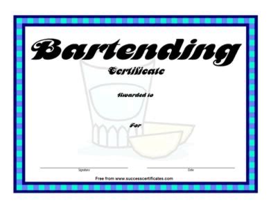 Bartending Certificate Certificate Templates Teachers