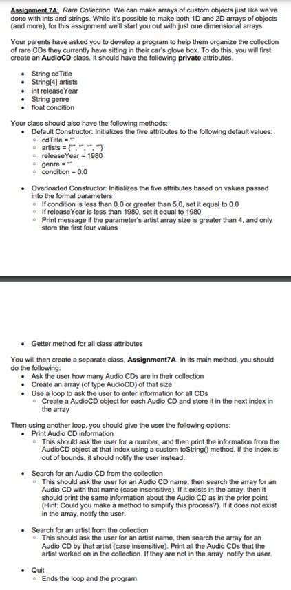 solved assignment 7a rare collection we can make arrays of