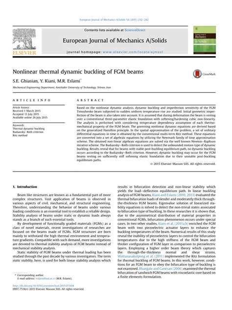 Pdf Nonlinear Thermal Dynamic Buckling Of Fgm Beams
