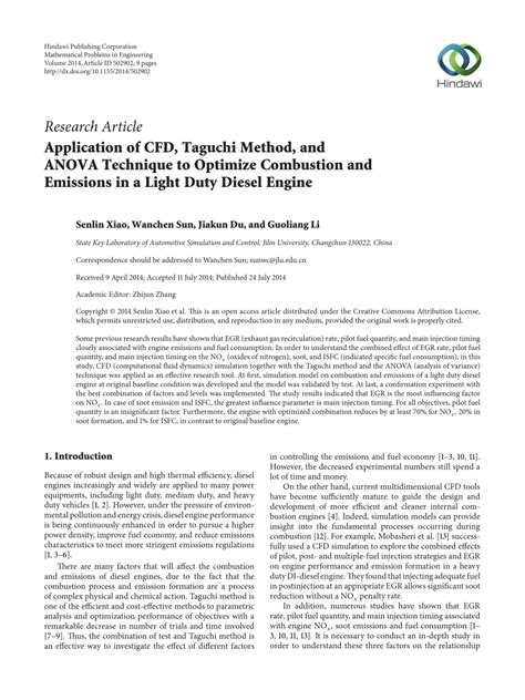 Pdf Application Of Cfd Taguchi Method And Anova Technique To