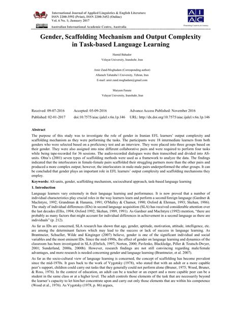 PDF Gender Scaffolding Mechanism And Output Complexity In Task Based Language Learning