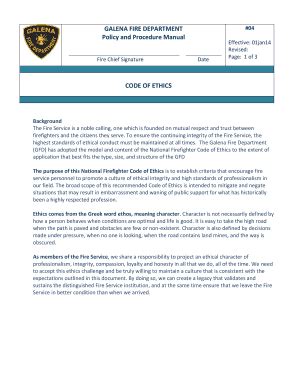 Fillable Online CODE OF ETHICS Galena Fire Department Fax Email Print PdfFiller
