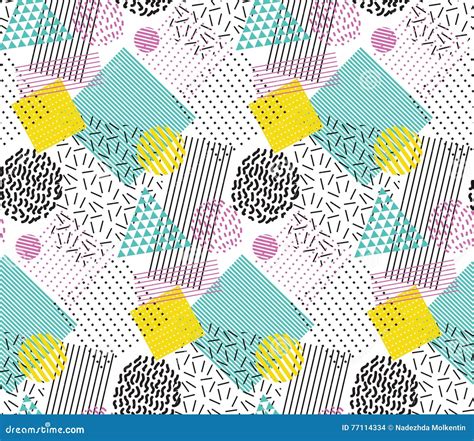Seamless Pattern In Memphis Style With Geometric Design Elements Stock