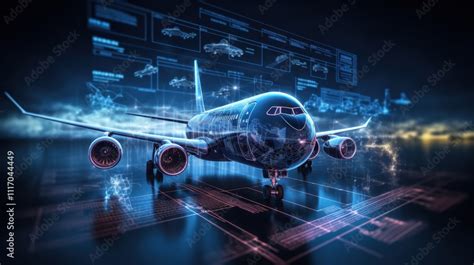 Airplane And Tech Visualization Emphasizing Integration Of Ai Smart Sensors And Real Time Data