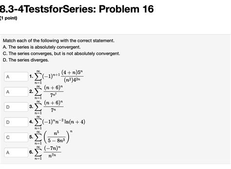 Solved TestsforSeries Problem Point Match Each Chegg Com