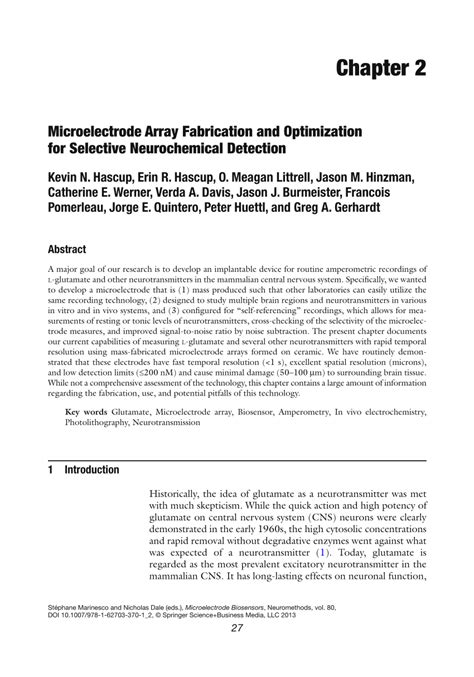 Pdf Microelectrode Array Fabrication And Optimization For Selective Neurochemical Detection