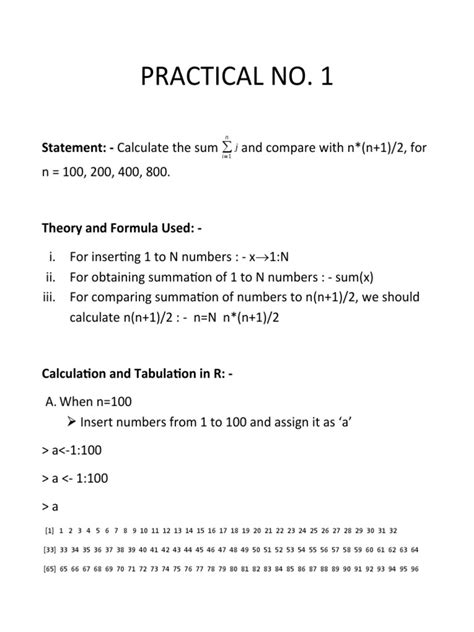 Practical No 1 Statement Calculate The Sum Pdf Mathematics