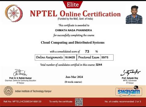 Phani Chimata On Linkedin Completed The Nptel Certification Program In Cloud Computing And
