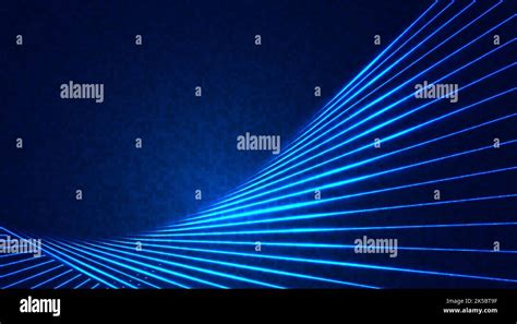 Abstract Technology Concept Glowing Blue Neon Lines With Lighting Effect On Dark Blue Background
