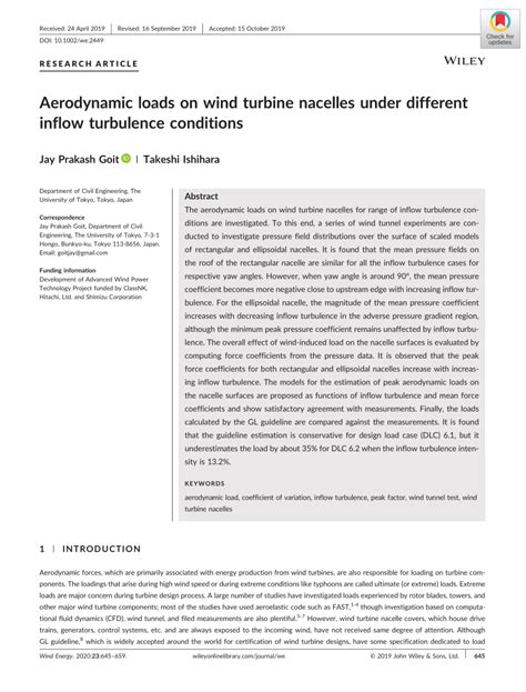 Pdf Aerodynamic Loads On Wind Turbine Nacelles Under Different Inflow