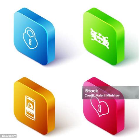 심장 모양의 아이소메트릭 라인 성을 설정 마이크로 칩 회로와 Vpn 모바일 및 암호및 심장 키홀 아이콘 벡터 3차원 형태에 대한 스톡 벡터 아트 및 기타 이미지 Istock
