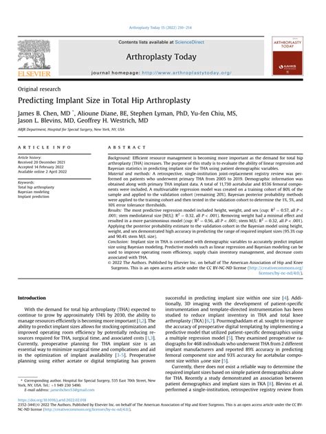 Pdf Predicting Implant Size In Total Hip Arthroplasty