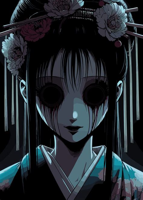 Japanese Horror Anime Girl Poster Picture Metal Print Paint By Ray