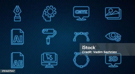 텍스트 3d 적목 현상 Cmyk 페인트 롤러 브러시 Ai 파일 문서 만년필 펜촉 베 지어 곡선 및 인간 헤드 기어 내부 아이콘이