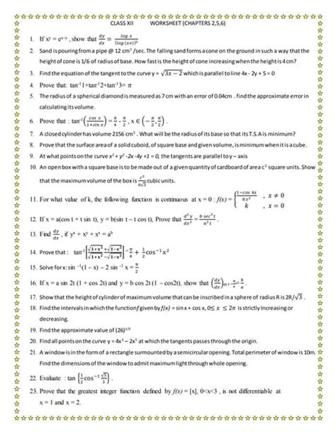Class Xii Worksheet Chapters 256 Docx
